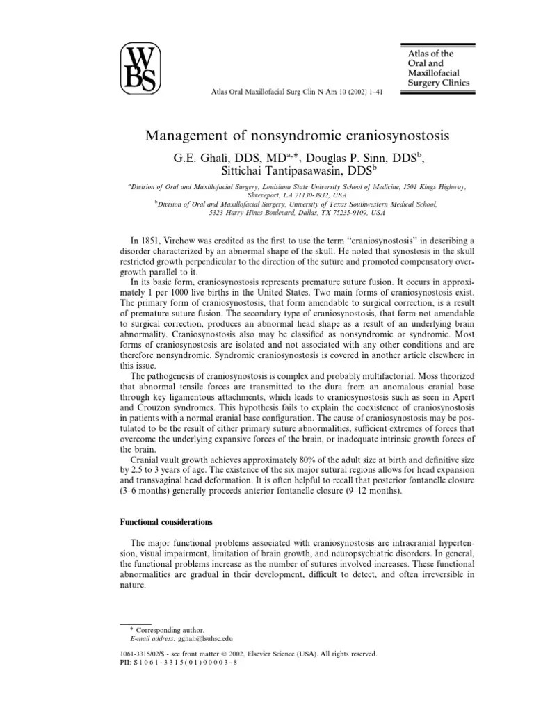 Management Of Nonsyndromic Craniosynostosis Pdf Skull Human Anatomy