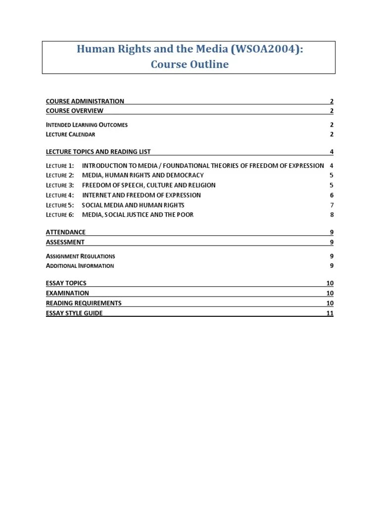 Human Rights And Media Course Outline Pdf Freedom Of Speech Essays