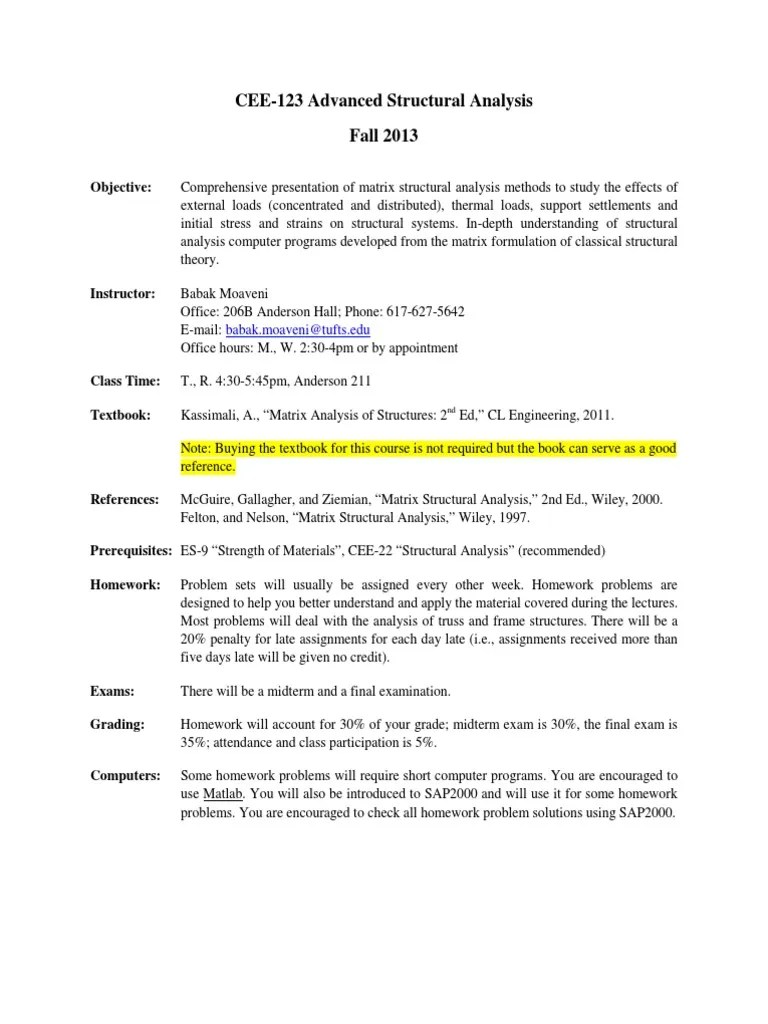 Syllabus Of Advanced Structural Analysis Course Pdf Structural