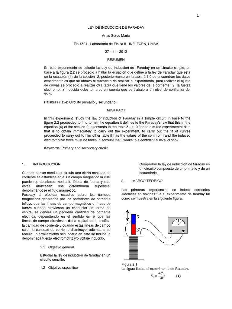 Lab 7 Ley De Induccion De Faraday Pdf Corriente Eléctrica Campo