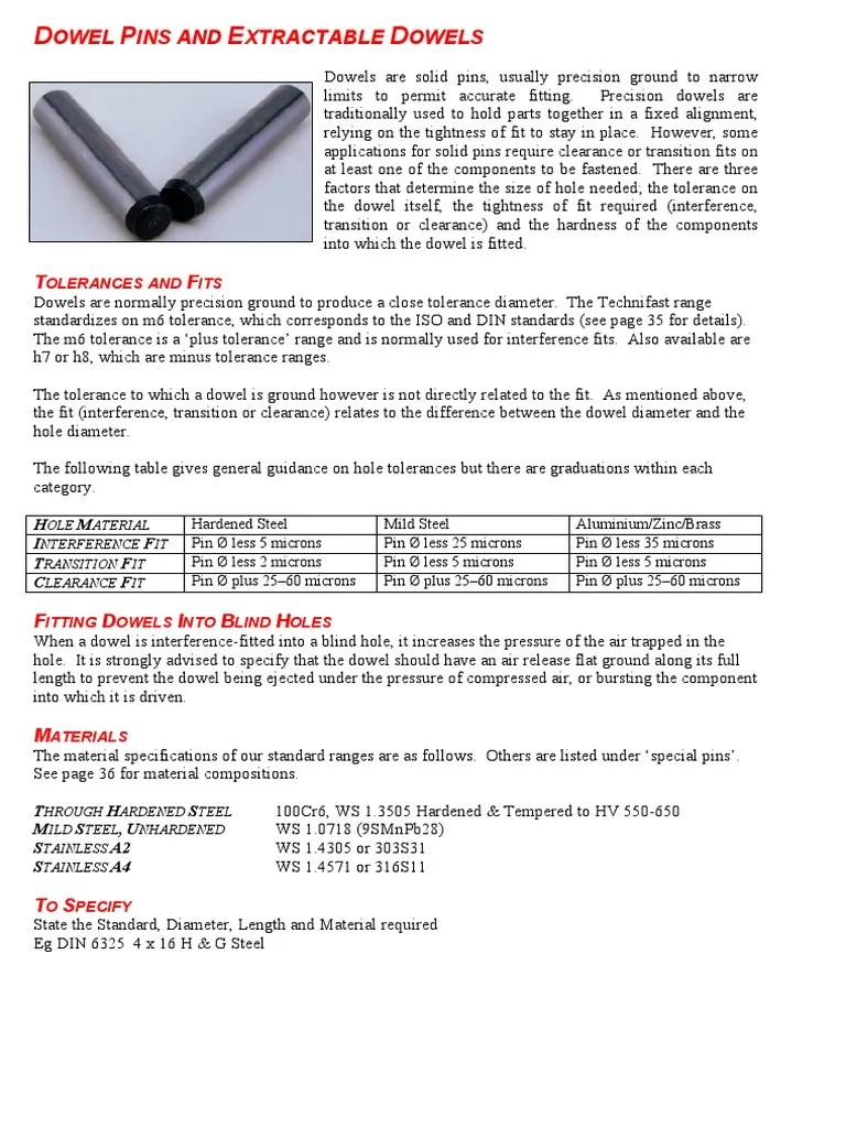 Precision Dowel Pin Guide Pdf Engineering Tolerance Steel