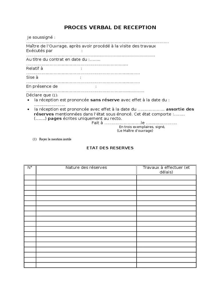 Proces Verbal De Reception Pdf Technologie Et Ingénierie