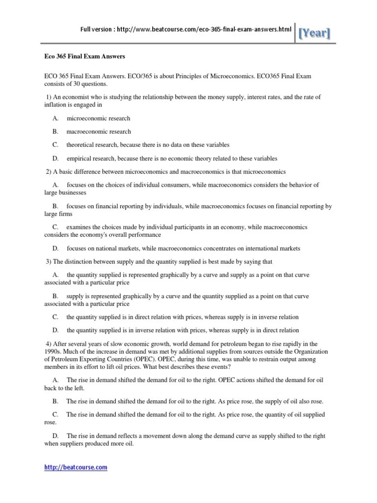 Eco 365 Final Exam Answers | PDF | Monopoly | Perfect Competition