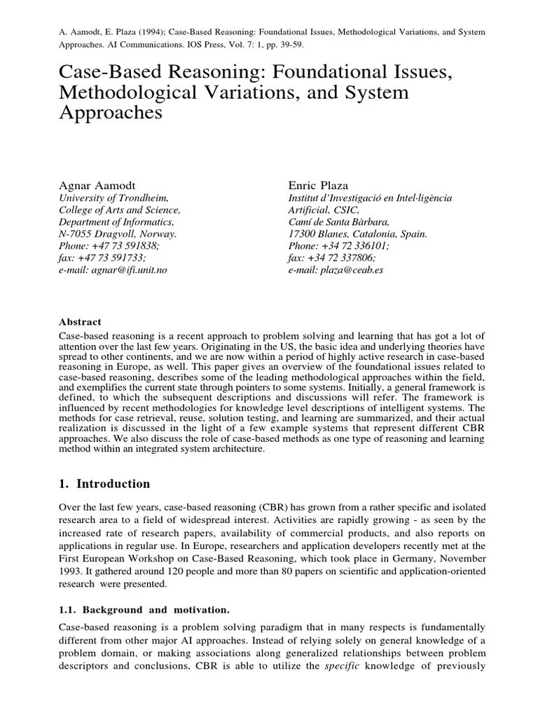 Overview Of Case Based Reasoning Pdf Knowledge Representation And