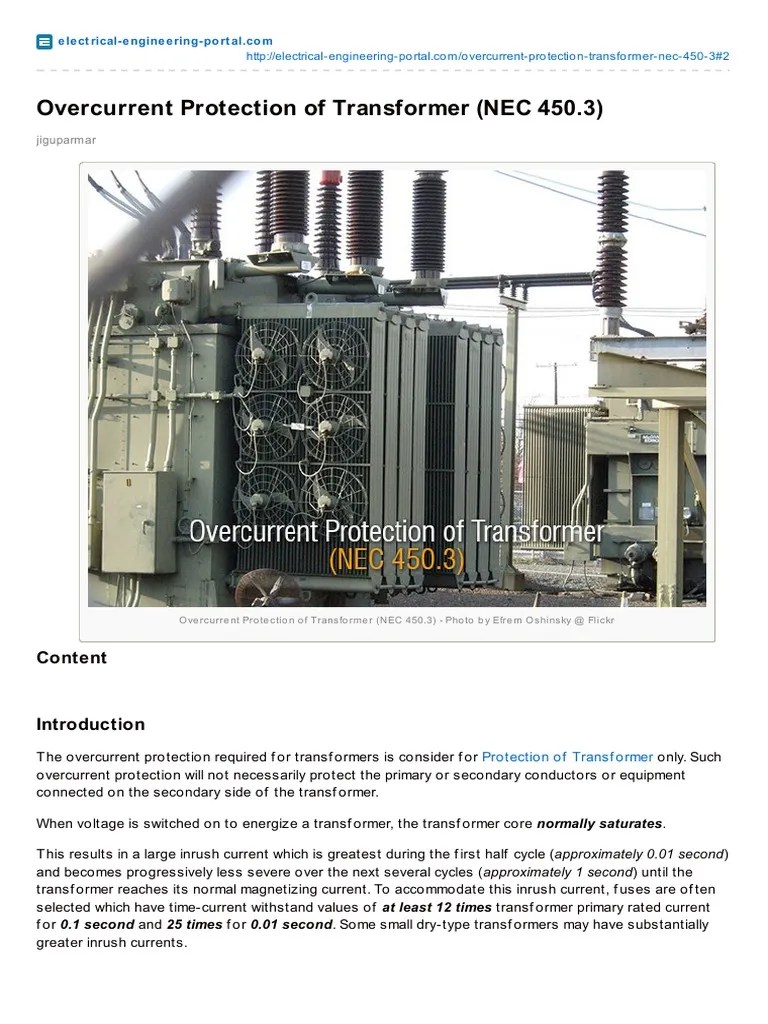 Nec 450 3 Transformer Overcurrent Protection Pdf Fuse Electrical