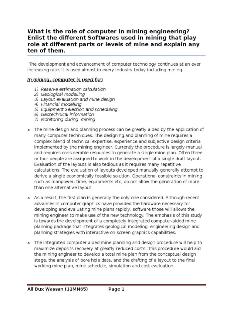 Computer Applications In Mining Industry Pdf Soil Mechanics Solid