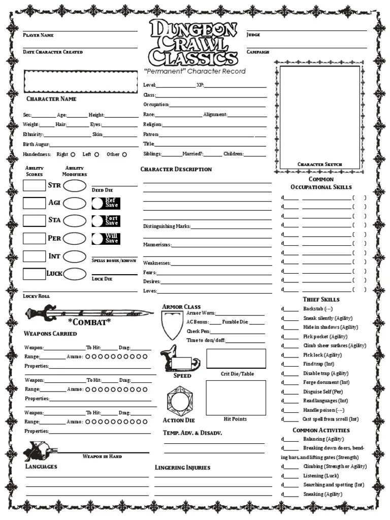 Dcc Rpg Character Sheet 2 Pages Pdf