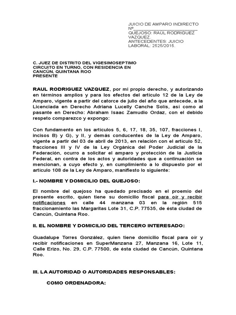 Juicio De Amparo Indirecto Caso Raúl Rodríguez Pdf Caso De Ley