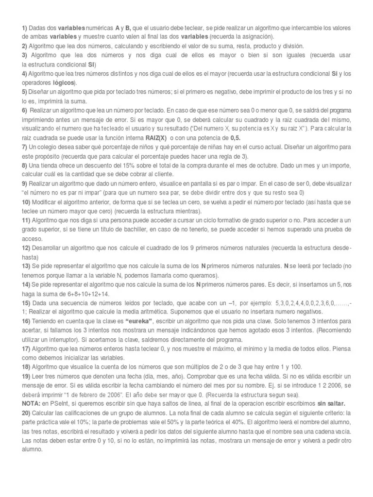 Ejercicios Pseint | PDF | Algoritmos | Multiplicación