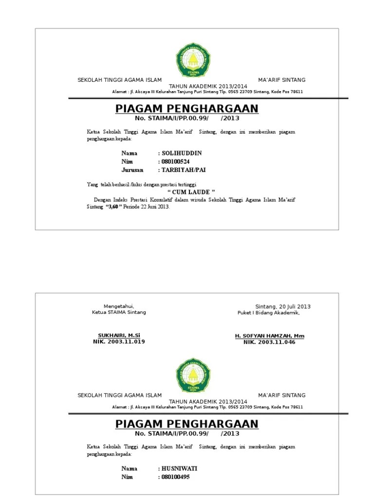 Contoh Sertifikat Wisuda