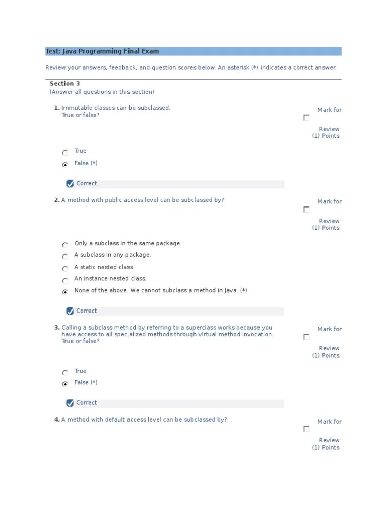 Java Programming Final Exam Review Pdf Method Computer Programming