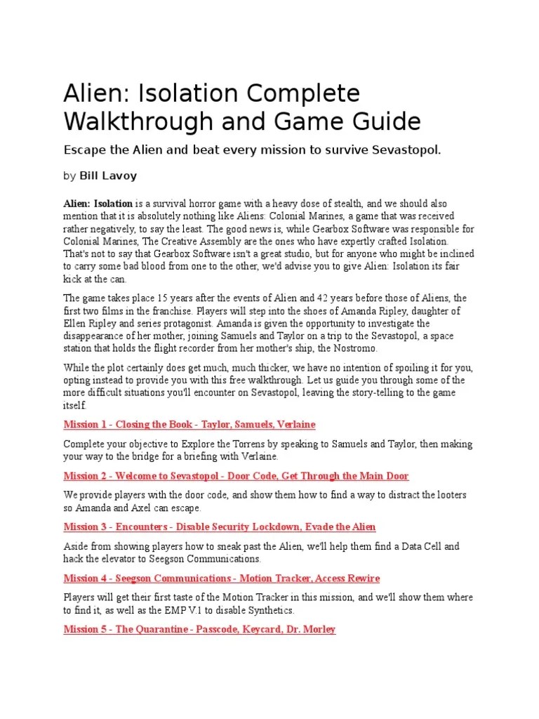 Alien Isolation Complete Walkthrough And Game Guide Pdf