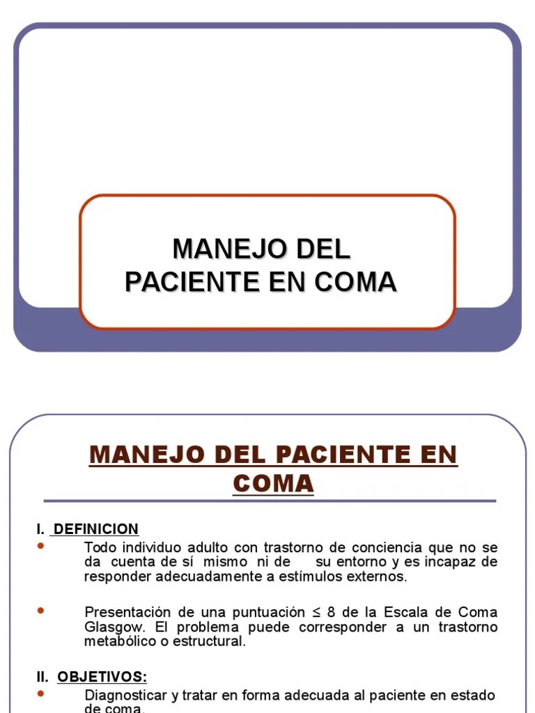 Manejo Del Paciente En Coma Pdf Salud Y Bienestar