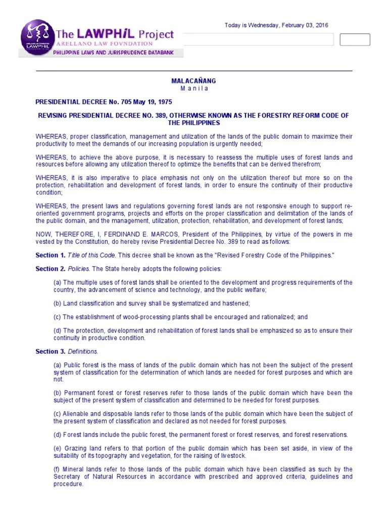 Pd 705 Revised Forestry Code Pdf Pdf Expense Forests