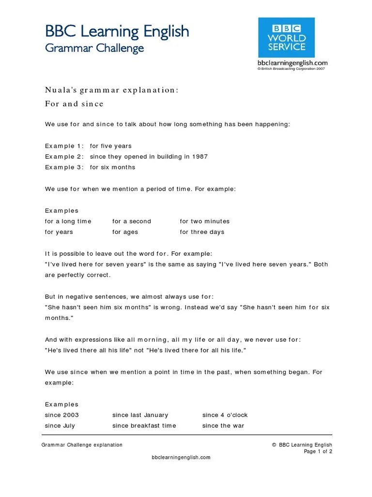 For Since Explanation Pdf