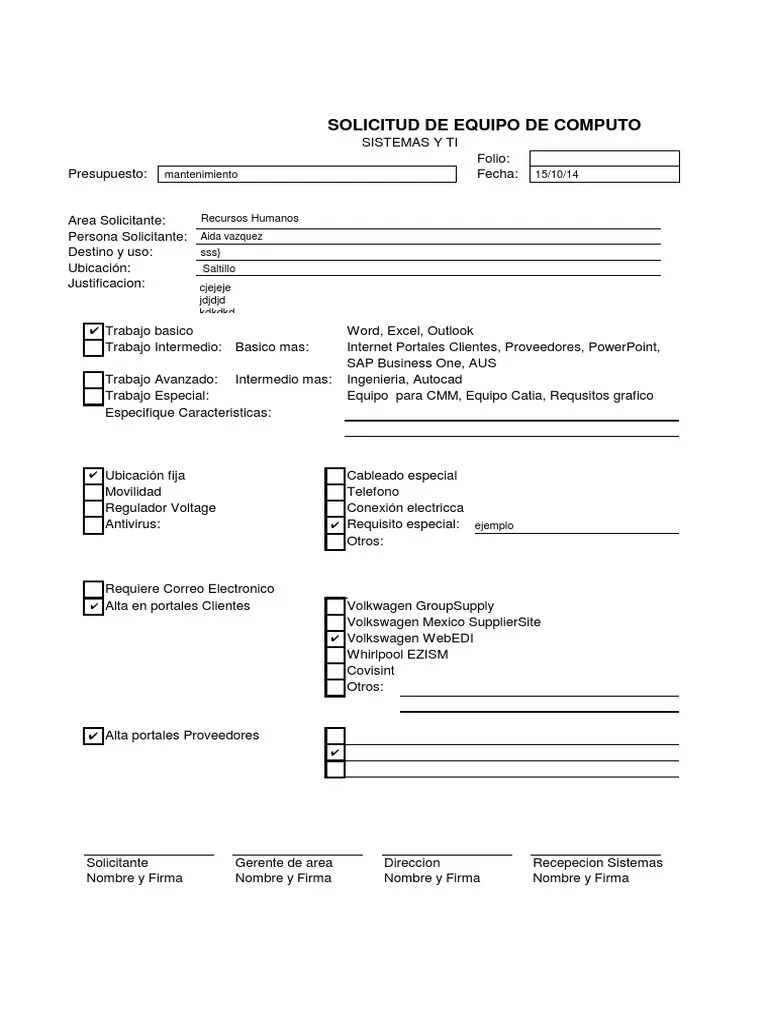 Formato Solicitud Equipo De Computo Preliminar 1 Pdf Tecnología