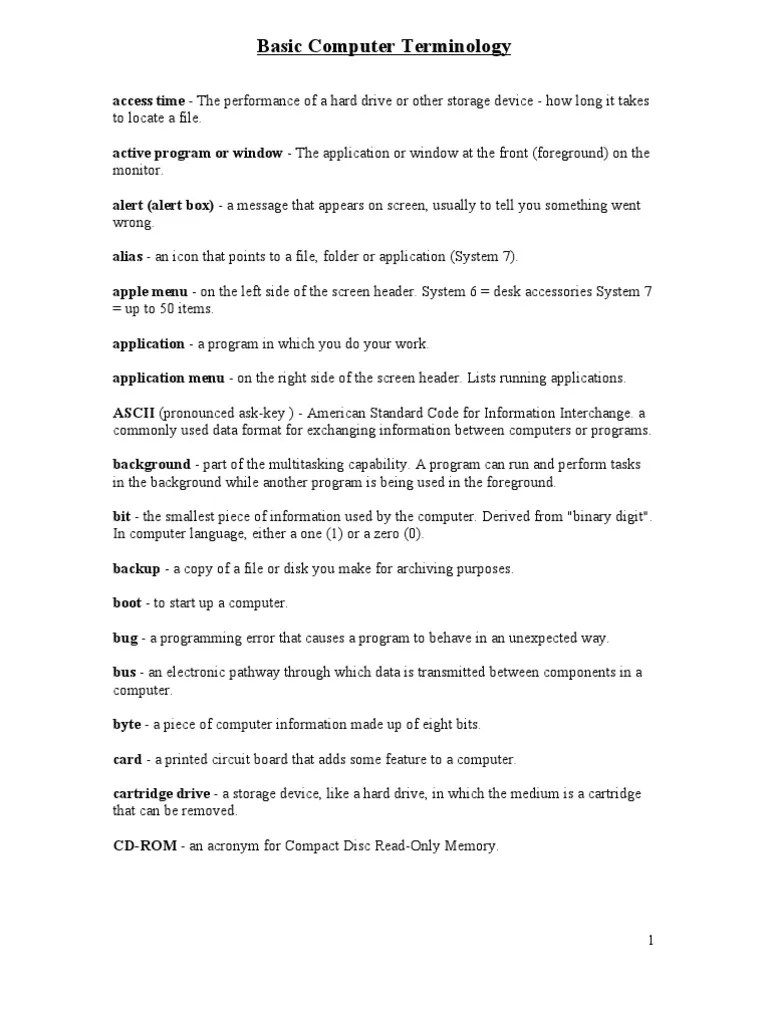 Basic Computer Terminology Pdf Computer File Computer Data Storage