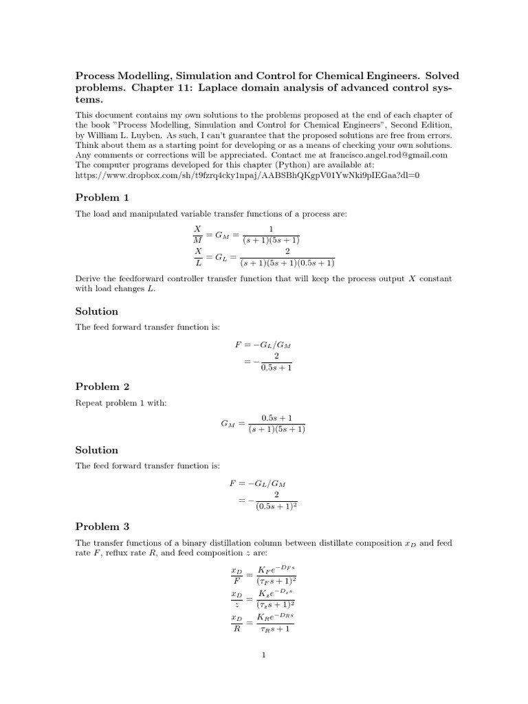 Process Modelling Simulation And Control For Chemical Engineers