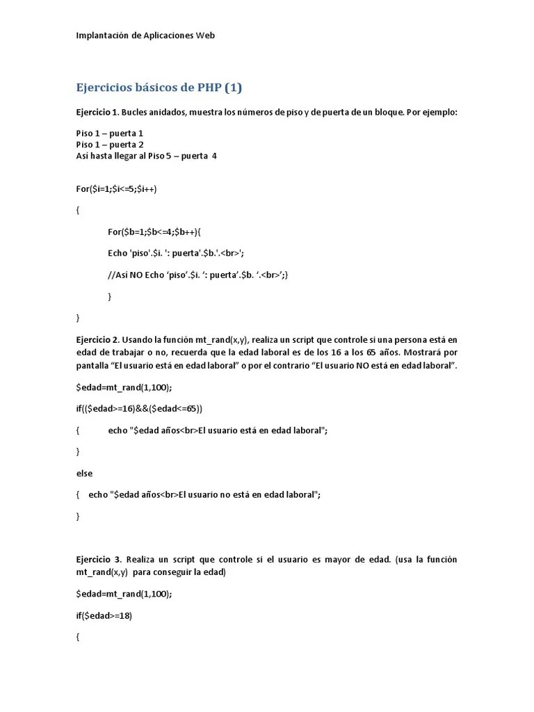 Ejercicios Básicos De Php Resueltos Pdf Intervalo Música