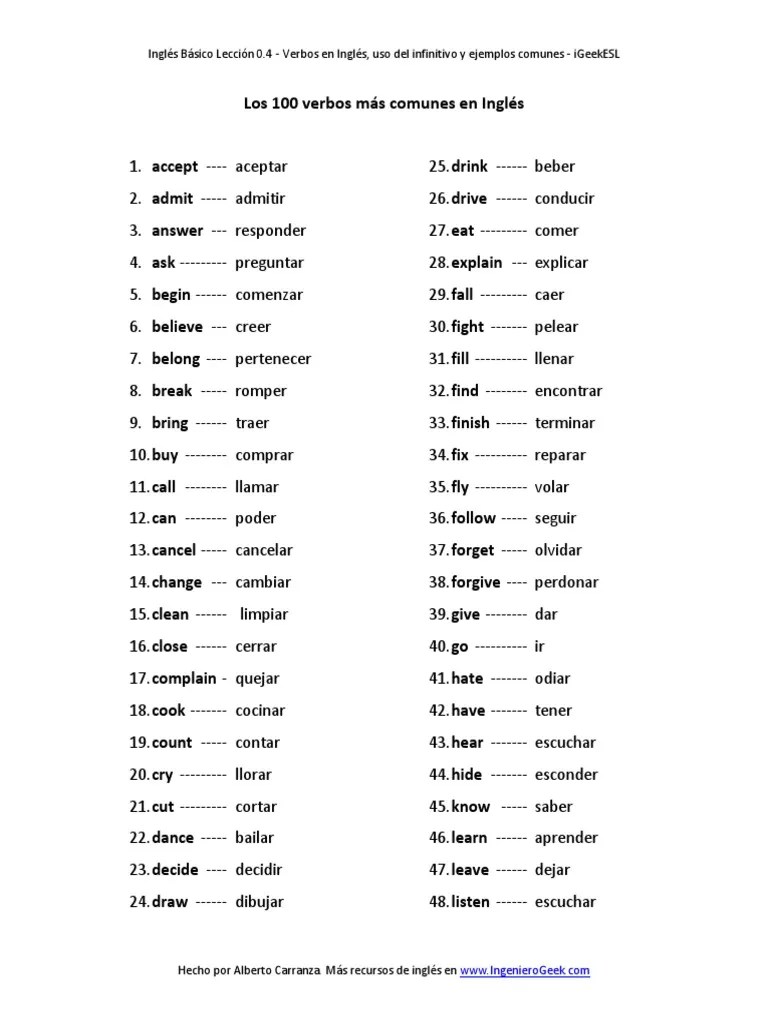 100 Verbos Basicos Del Ingles Pdf Pdf