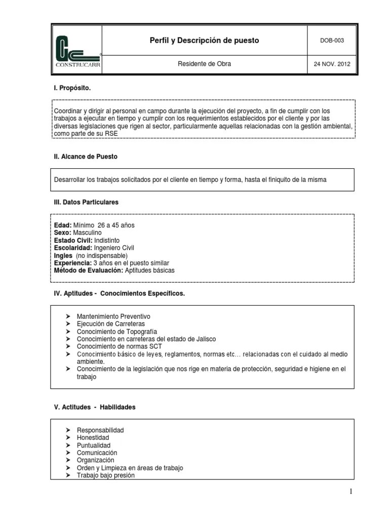 Perfil Residente De Obra Pdf Software Business