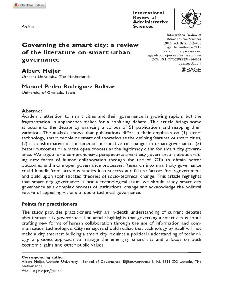 Governing The Smart City | PDF | Governance | City