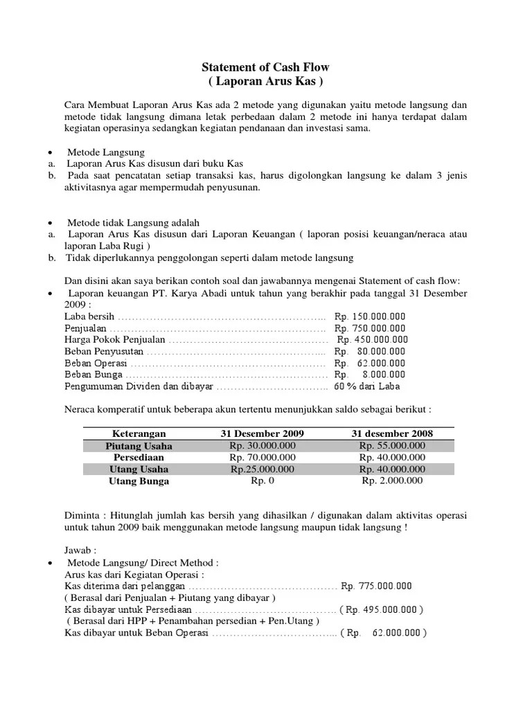 Contoh Soal Laporan Arus Kas Metode Tidak Langsung Beserta Jawabannya / Contoh Soal Laporan Arus ...