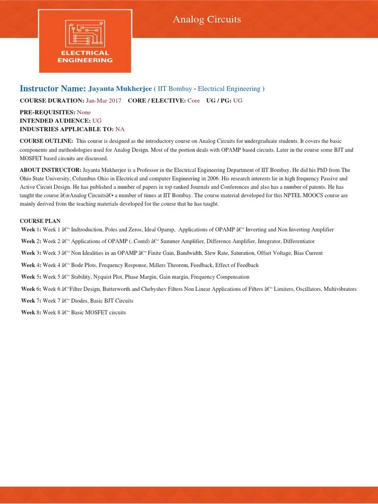 Intro To Analog Circuits Course Pdf