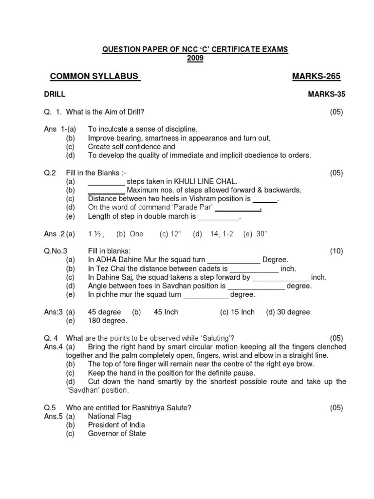 Ncc C Certificate Exam Question Paper Pdf Nature
