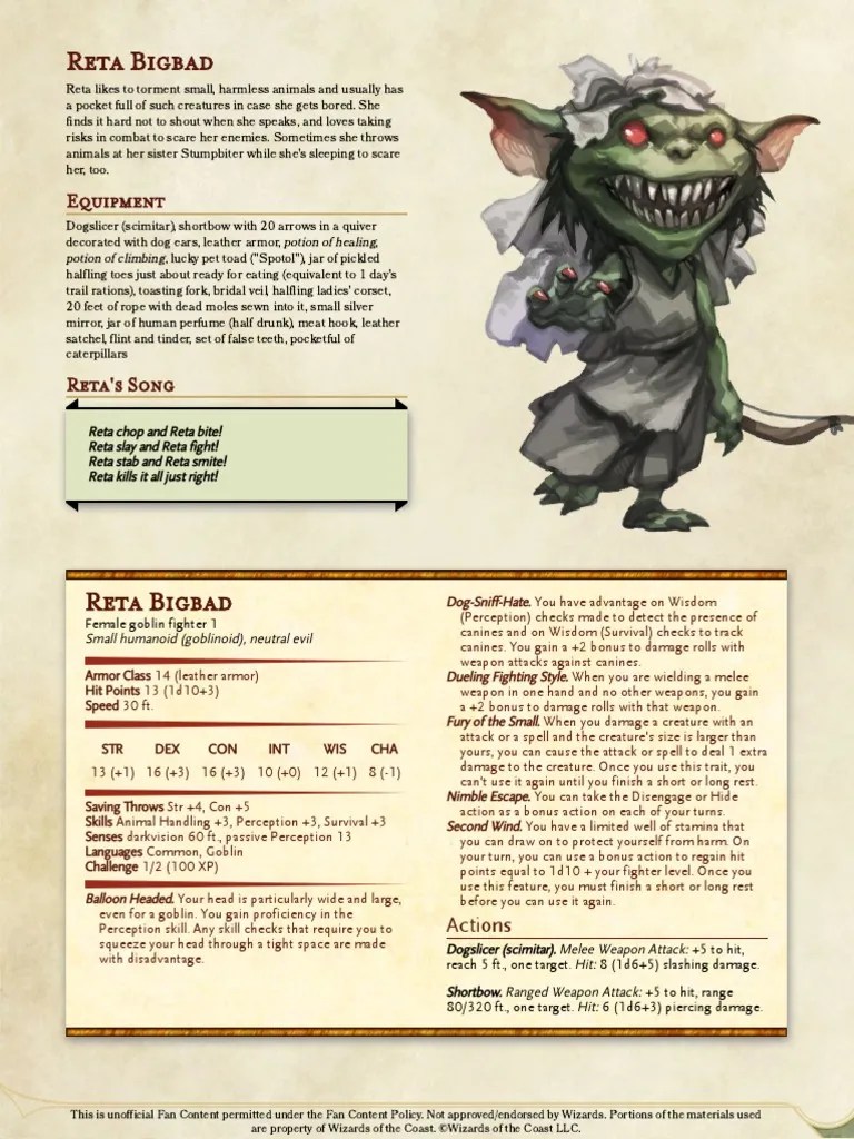 We Be Goblins 5e Character Sheets Pdf