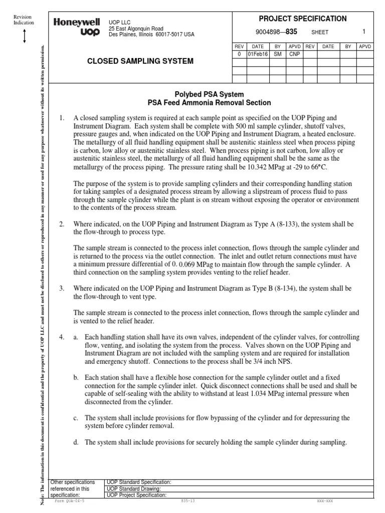 Closed Sampling System Pdf Valve Stainless Steel