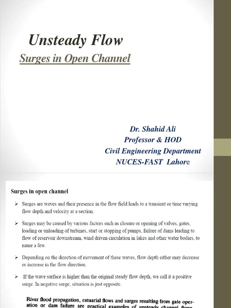 Lec 5 Unsteady Flow In Open Channels Pdf Pdf Fluid Dynamics Waves