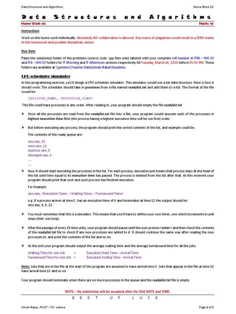 It Homework Cpu Scheduler Simulator Pdf Scheduling Computing