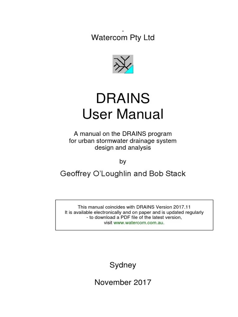 Drains User Manual For Stormwater Design Pdf Storm Drain Drainage