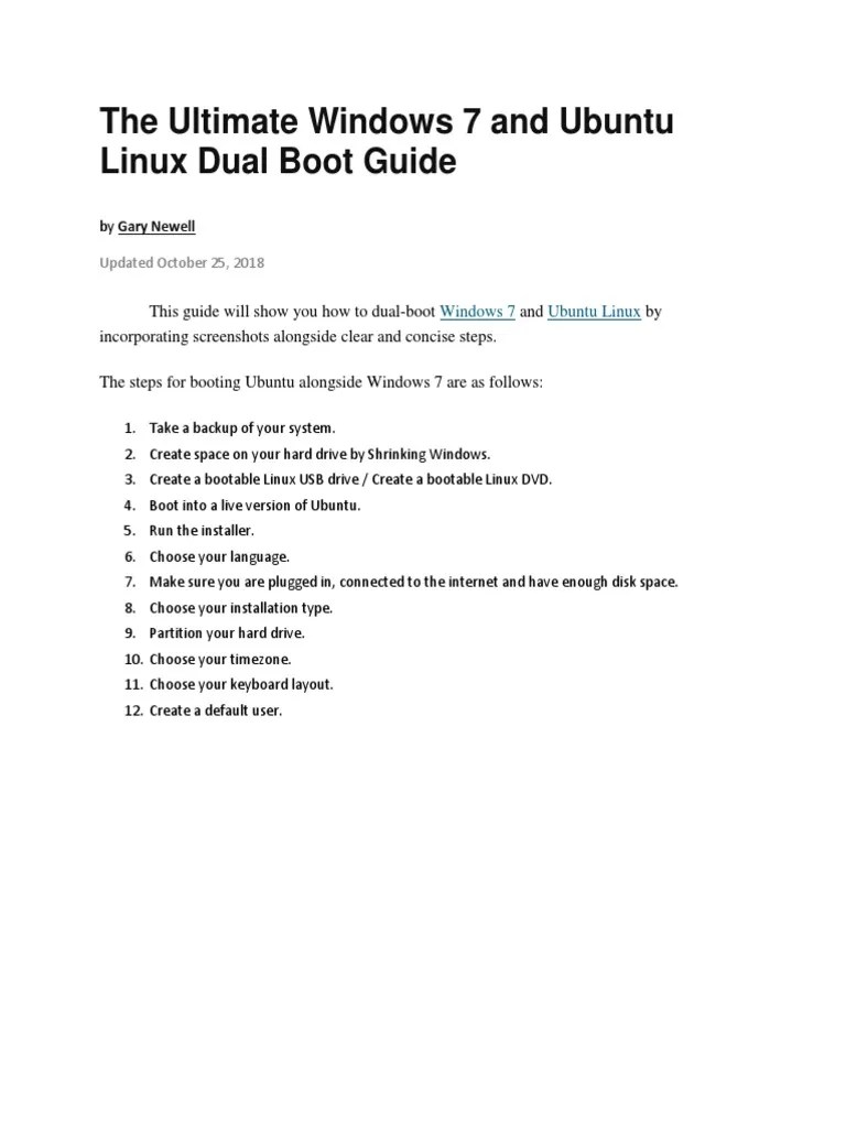 Dual Boot Windows 7 And Ubuntu Guide Pdf Booting Operating System