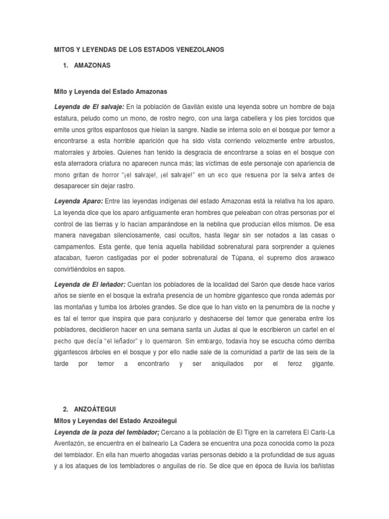 Mitos Y Leyendas De Los Estados Venezolanos | PDF | Naturaleza