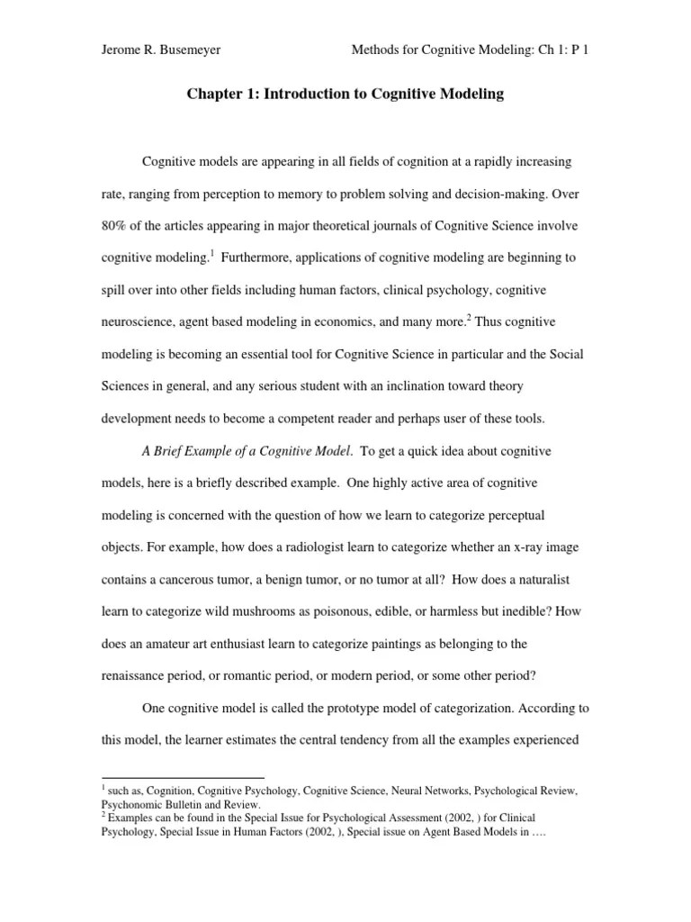Chapter 1 Introduction To Cognitive Modeling A Brief Example Of A