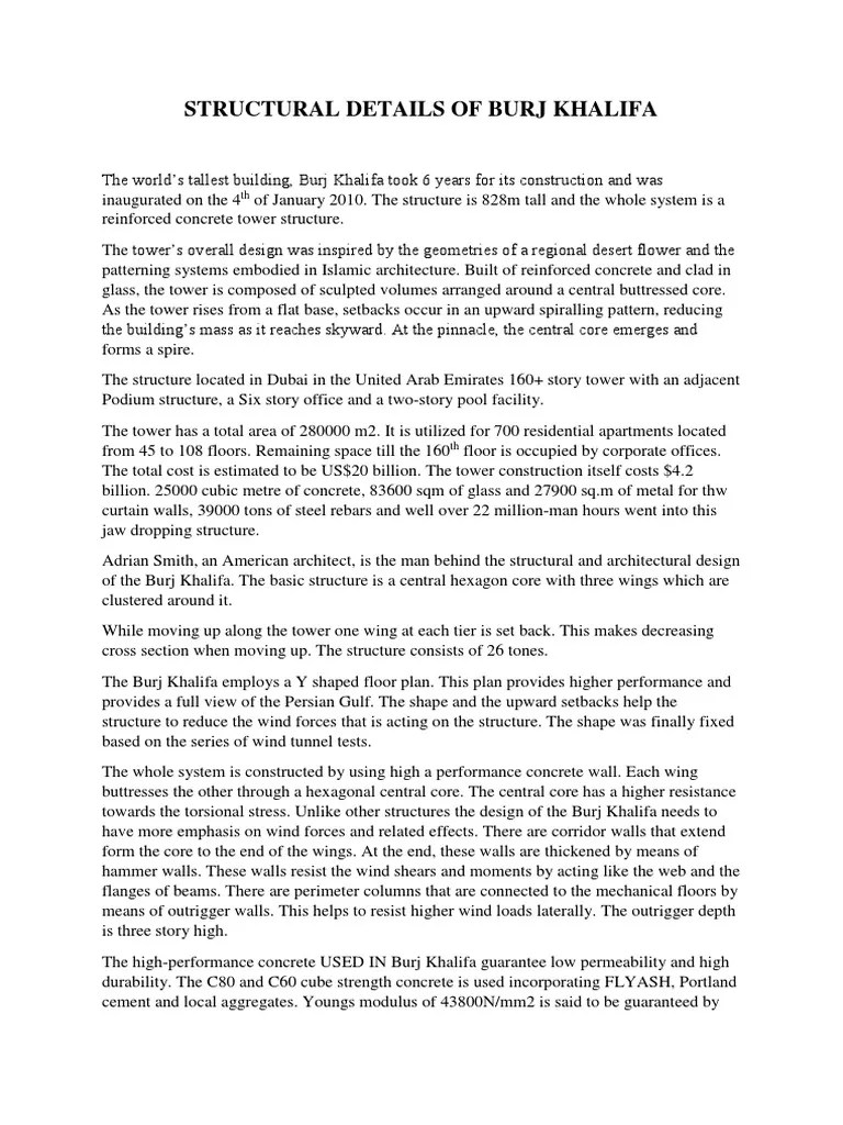 Structural Details Of Burj Khalifa | PDF | Concrete | Civil Engineering