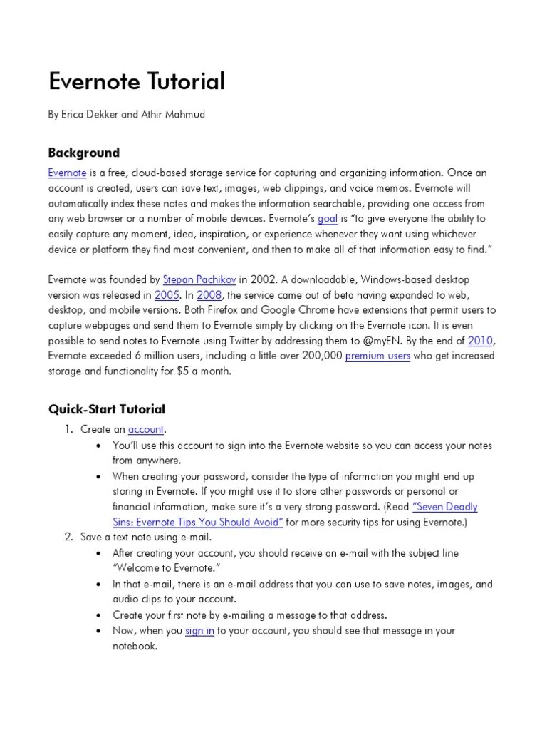 Evernote Basic User Guide Pdf Evernote Hyperlink