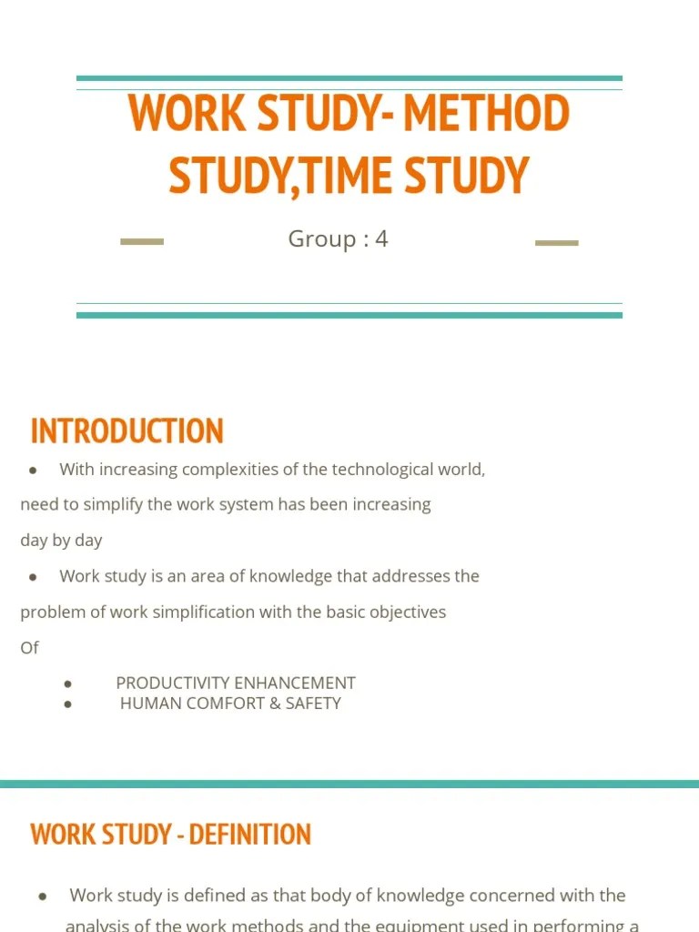 Work Study Including Method Study And Time Study Pdf Employment Time