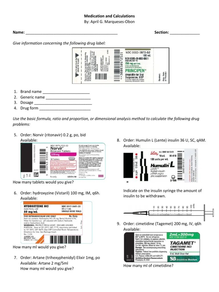 Medication Calculation Practice Guide Pdf Dose Biochemistry