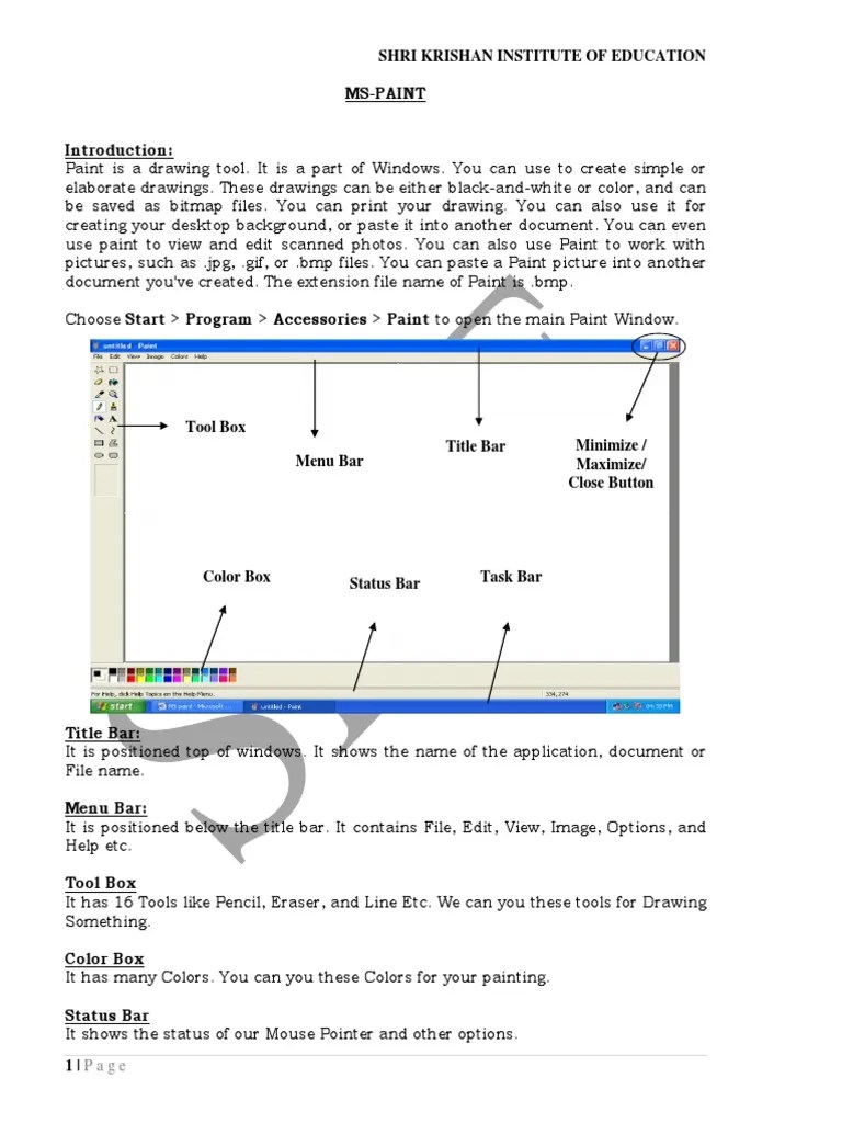 Shri Krishan Institute Of Education Ms Paint Pdf System Software