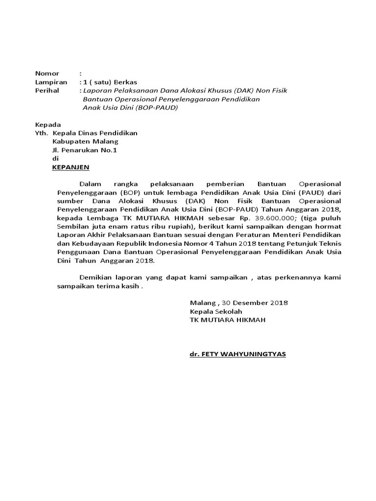 Format Contoh SPJ Bop Paud | PDF