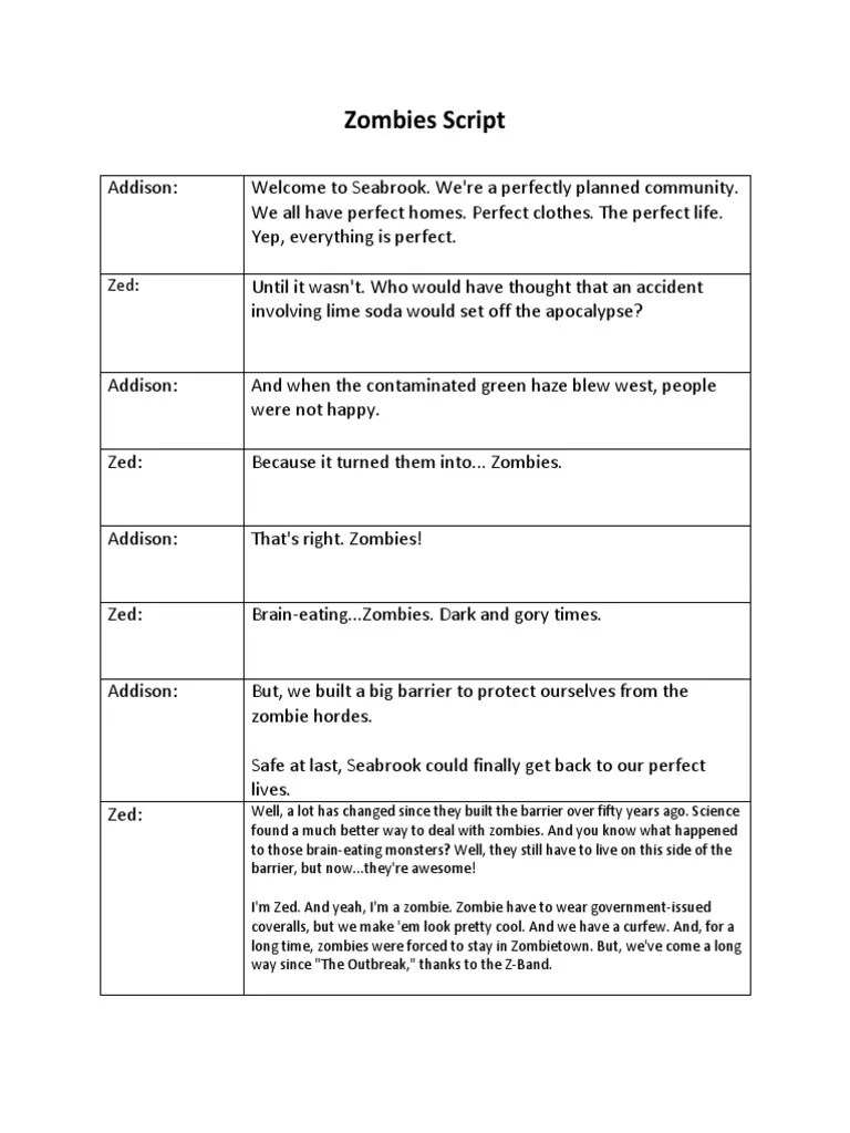 Zombies Script Final Pdf