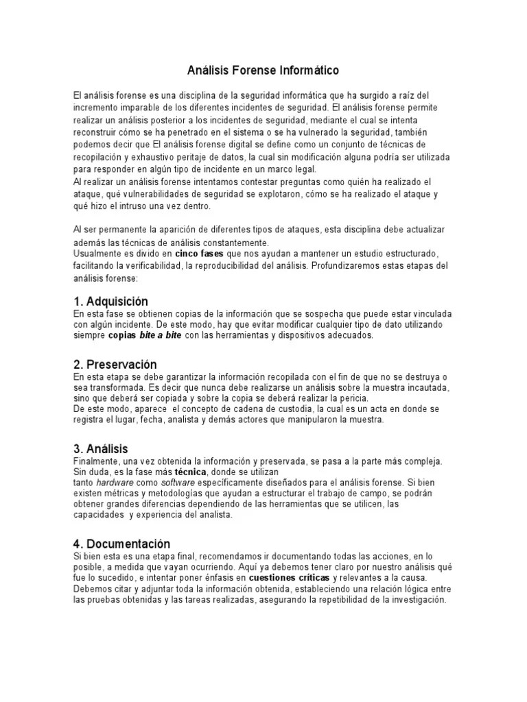 Análisis Forense Informático Pdf Software La Seguridad Informática