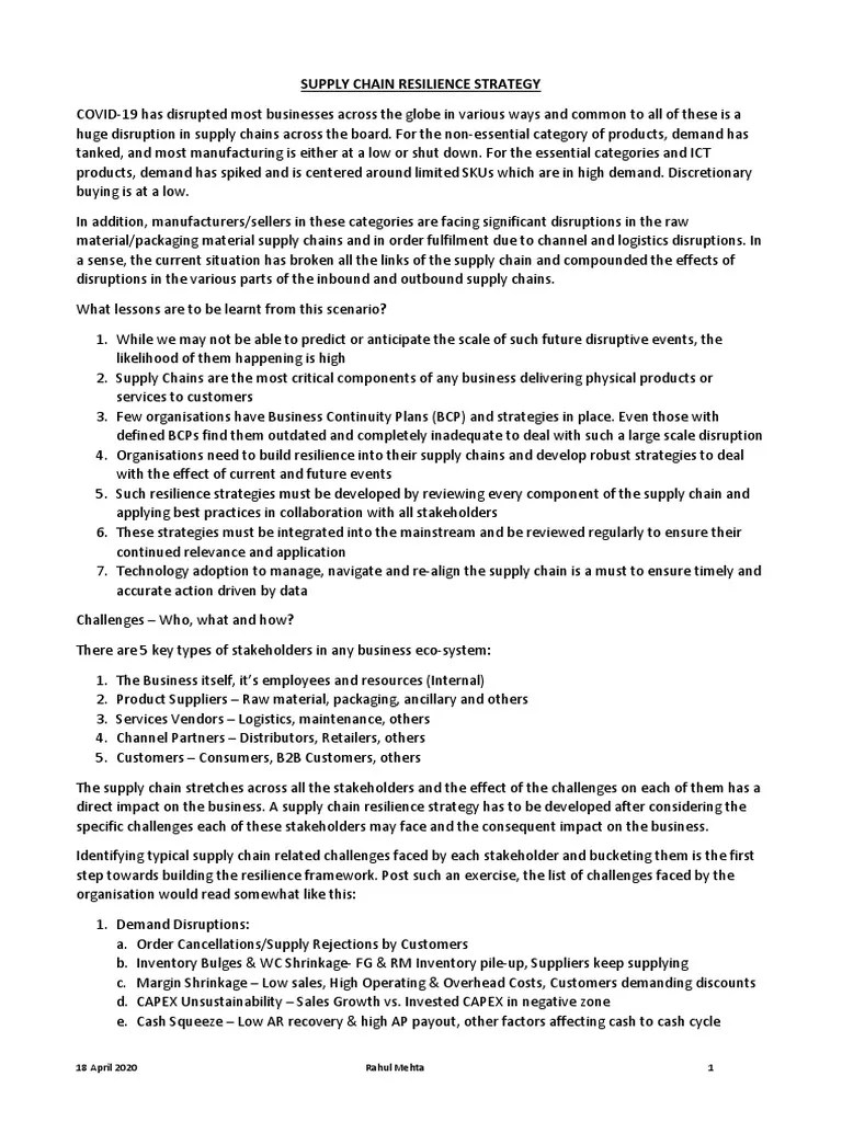 Supply Chain Resilience Strategy PDF | PDF | Supply Chain | Inventory