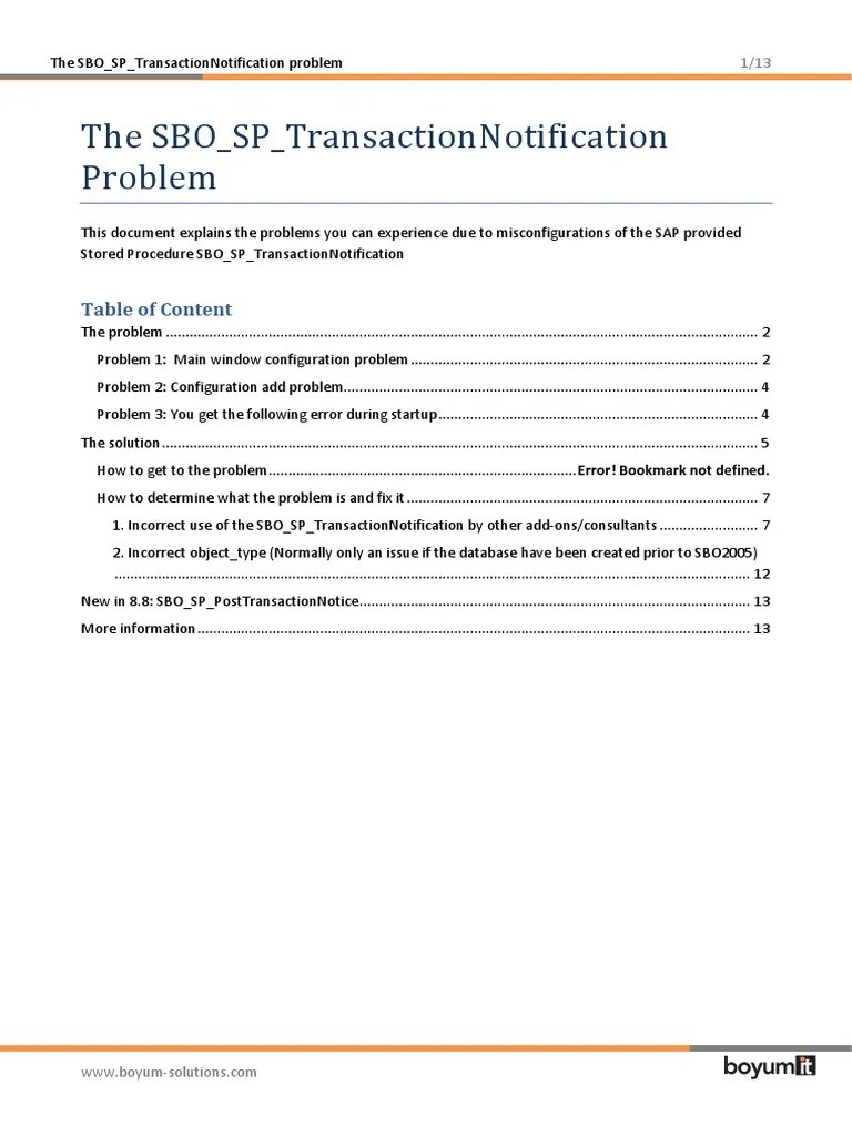 Sbo Sp Transactionnotification Problem Pdf Pdf Microsoft Sql Server