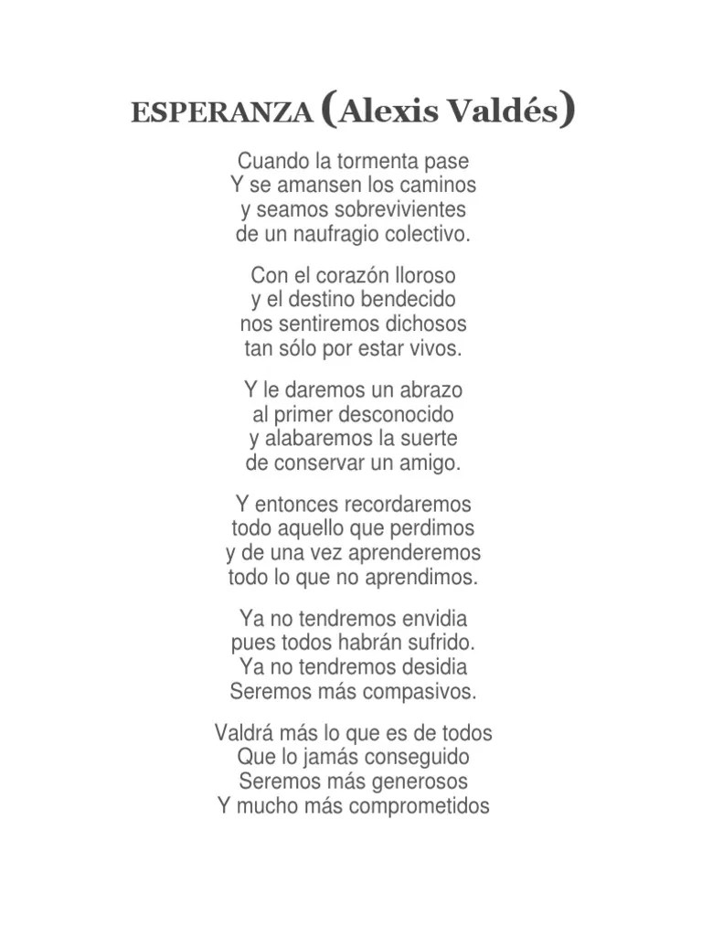 Poema De Esperanza De Alexis Valdés Pdf Poesía