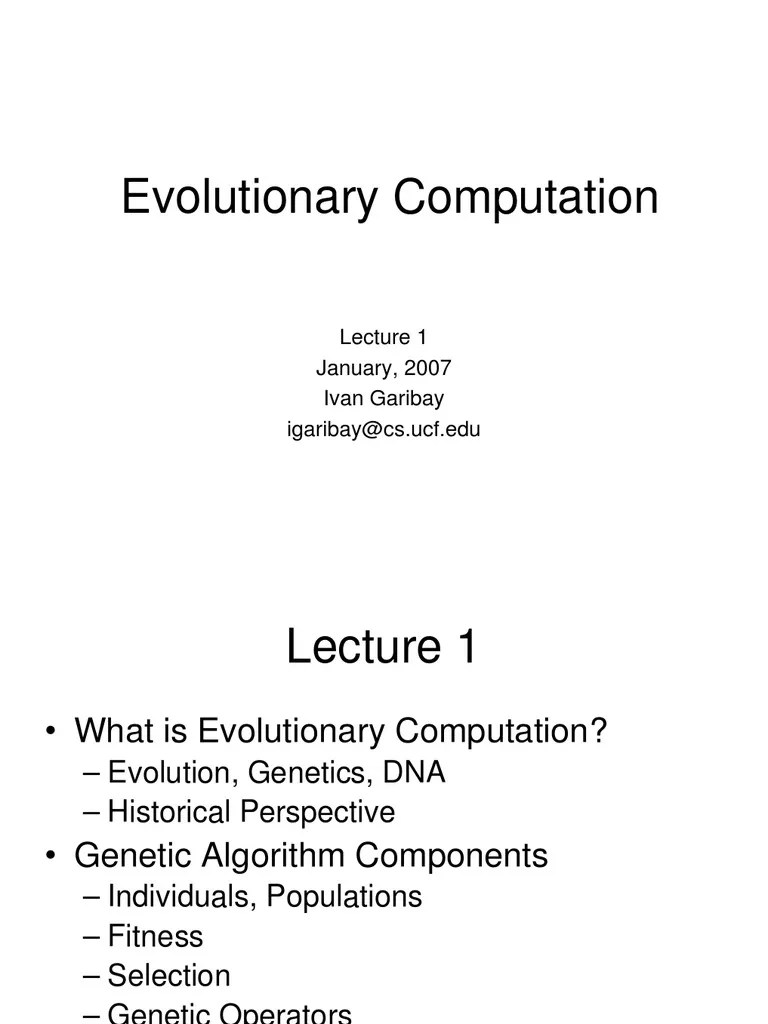 Introduction To Evolutionary Computation Pdf Evolution Genetic