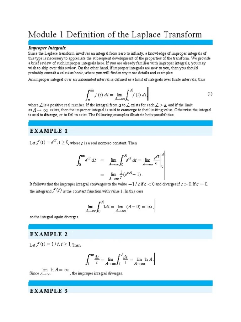 Module 1 Definition Of Laplace Transform | PDF | Integral | Laplace ...